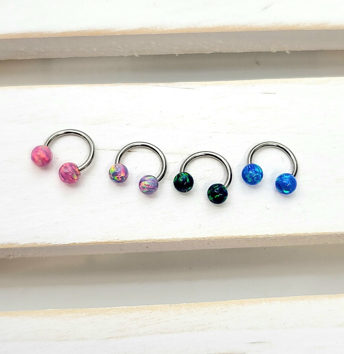 20g 3mm Opal Blue, Lavender, Teal, Pink 3mm Ball Horseshoe Barbell ...