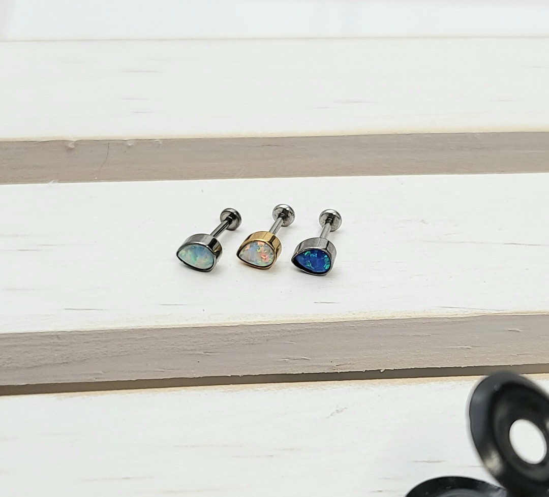 Titanium Opal Teardrop Labret, CZ Tragus Cartilage Helix Piercing - Etsy