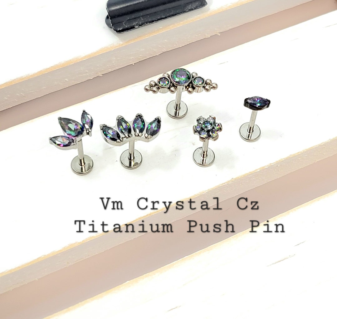 Titanium Vm Crystal Boho Curve, Four Marquise, Crown Oval Cz Push in Labret 16g, 18g, 20g Tragus ...