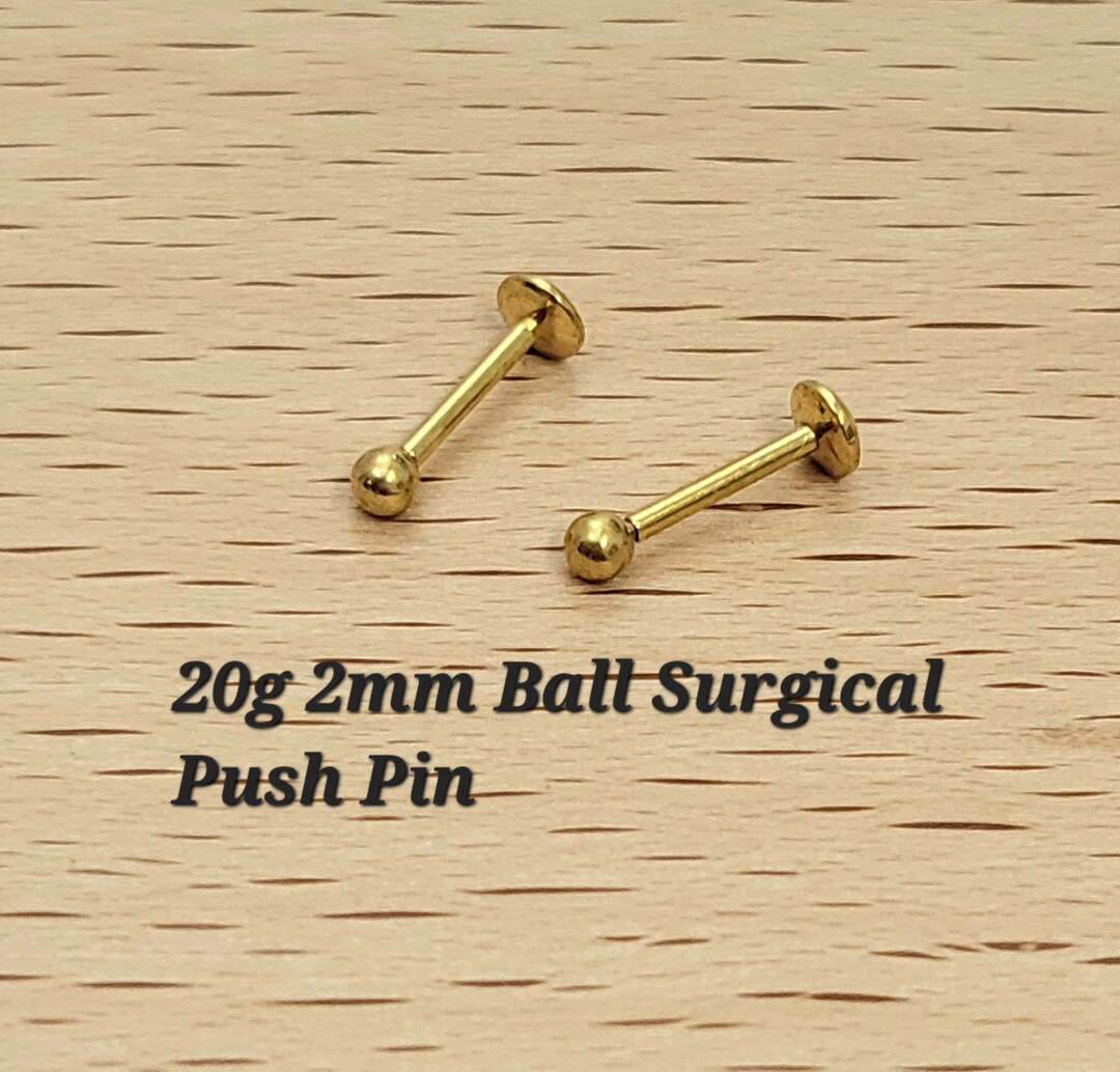 20g 2mm Gold Ball Push Pin Pvd Coated Surgical Cartilage,tragus, Conch ...