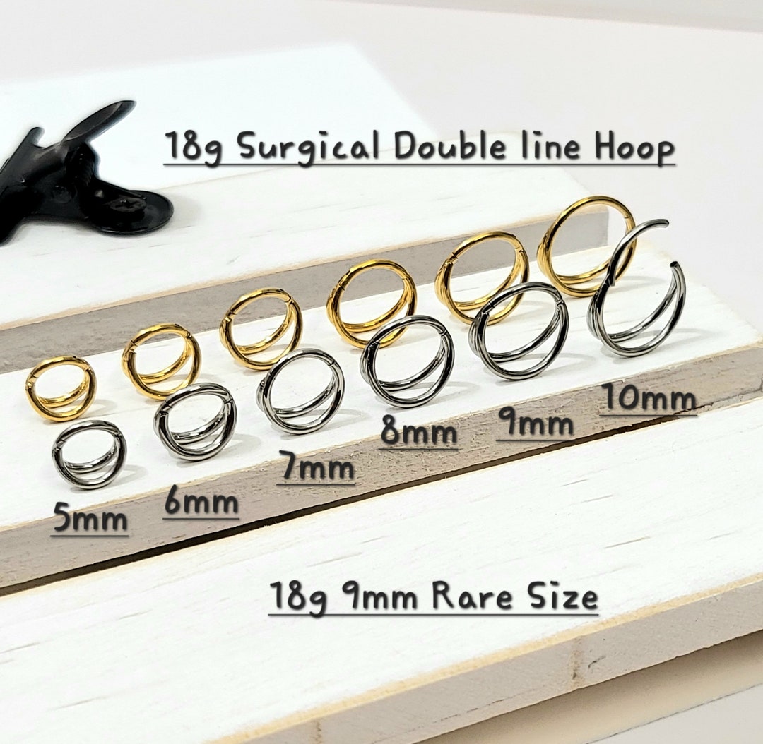 18g 5mm 6mm 7mm 8mm 9mm 10mm Double Ring Gold, Silver, Rose 316L ...