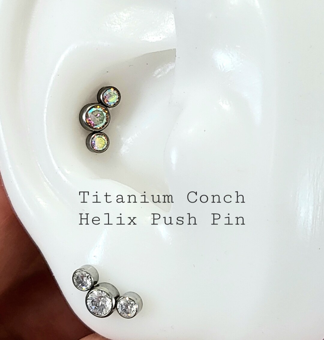 Titanium Three Curve Cz Push in Labret 16g, 18g, 20g Tragus Cartilage ...