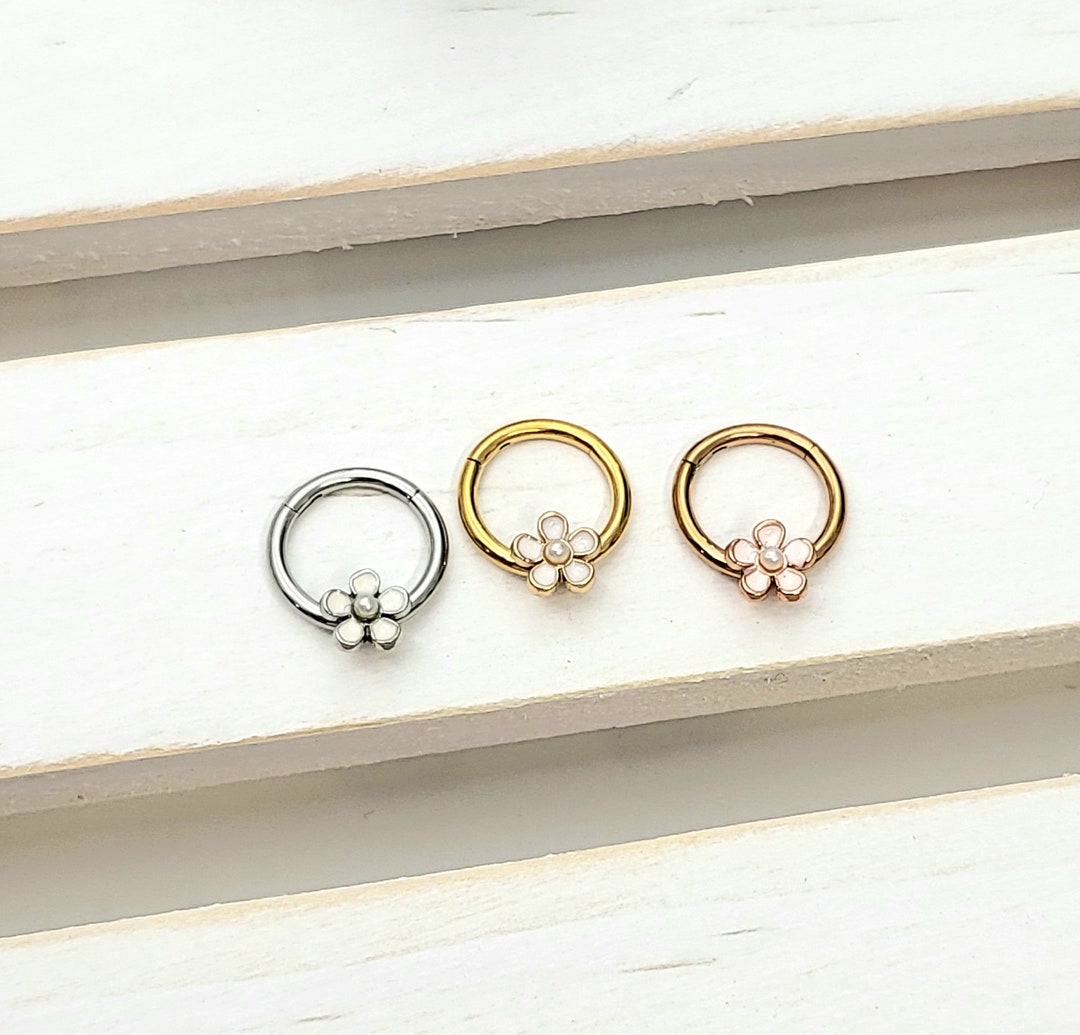 16g 8mm Surgical Daisy Cz Hoop , Septum Ring, Nose Ring, Cartilage ...