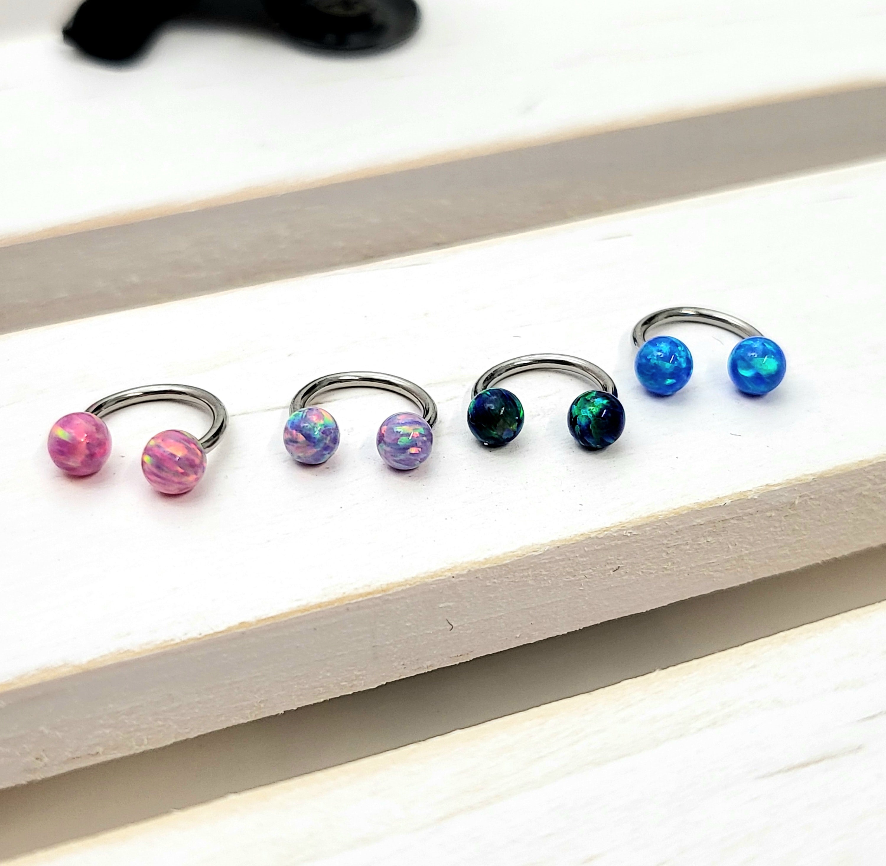 20g 3mm Opal Blue, Lavender, Teal, Pink 3mm Ball Horseshoe Barbell ...