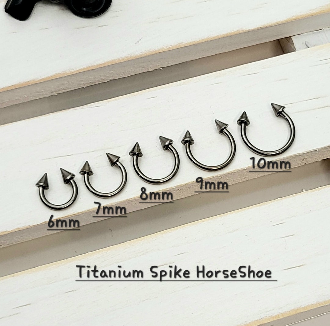 16g Titanium Horseshoe Silver Spike, Ball Barbell Piercing(single ...