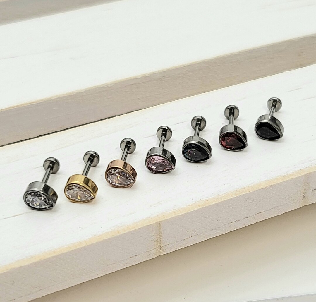 Titanium Oval Teardrop CZ Labret, Tragus Cartilage Helix Piercing - Etsy