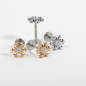 Titanium Snow Flake Pave Cz Push in Labret 16g, 18g, 20g Tragus ...