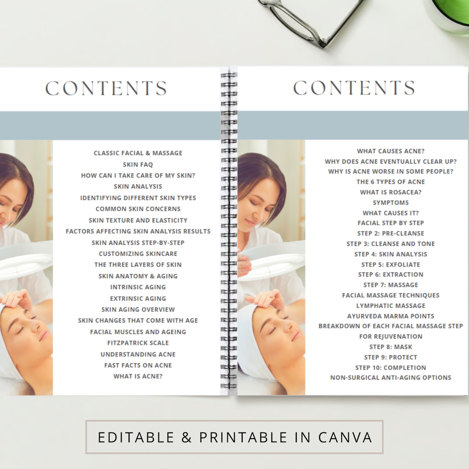 Facial Massage & Acne Facial Editable Canva Manual Skin Analysis and ...