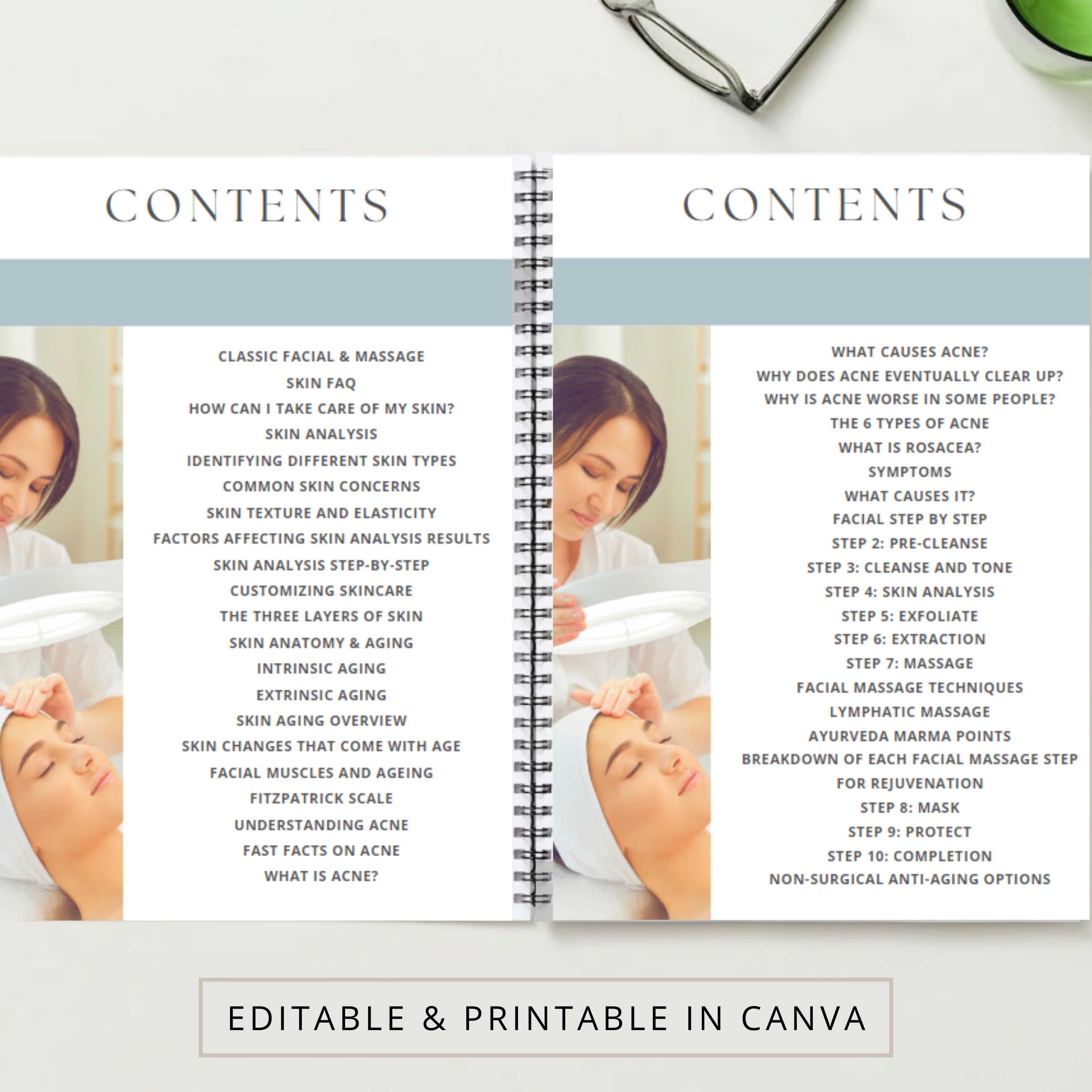 Facial & Massage Editable Manual Skin Theory and Analysis Template ...