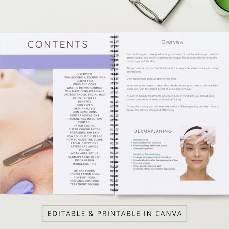 Dermaplaning Printable Manual Template Training Facial Canva Editable ...