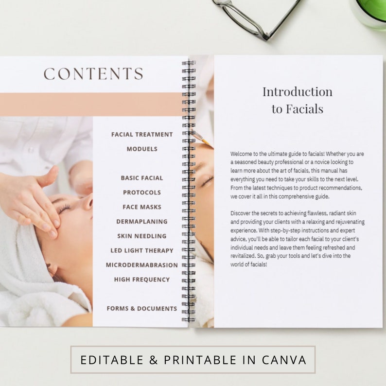 Facial Treatments Bible Printable Manual Template Training Facial Canva ...