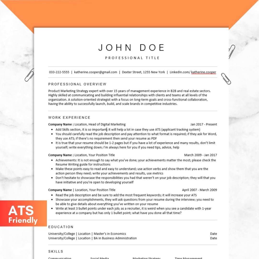 ATS Friendly Creative Resume Template Cv Template Word Bundle Resumes ...