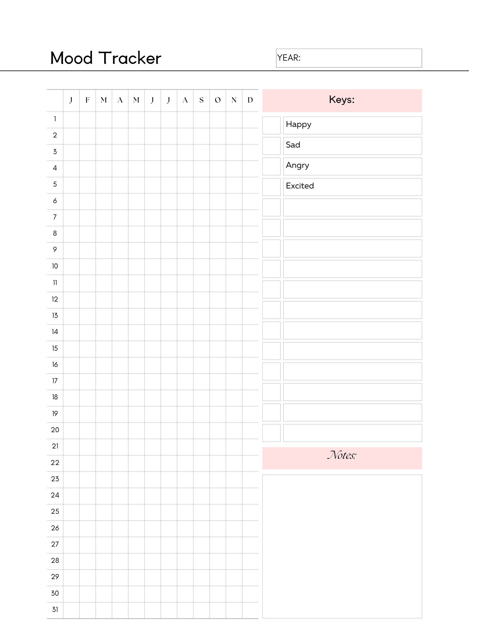 Mood Tracker Printable Kit, Monthly Mood Log, Circular Mood Chart, Mood ...