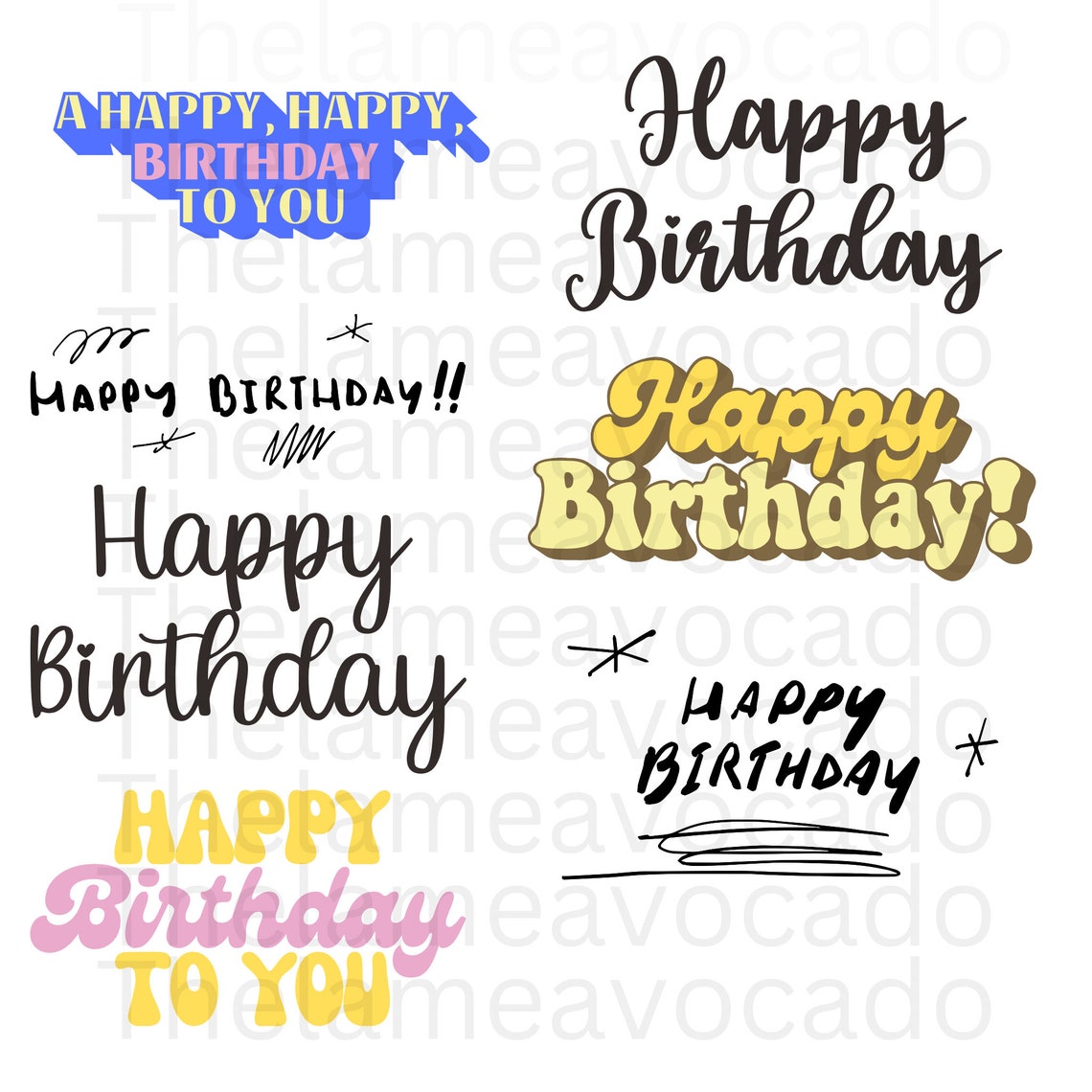 Happy Birthday SVG, Set of 7 Files Happy Birthday Cards Printable Happy ...