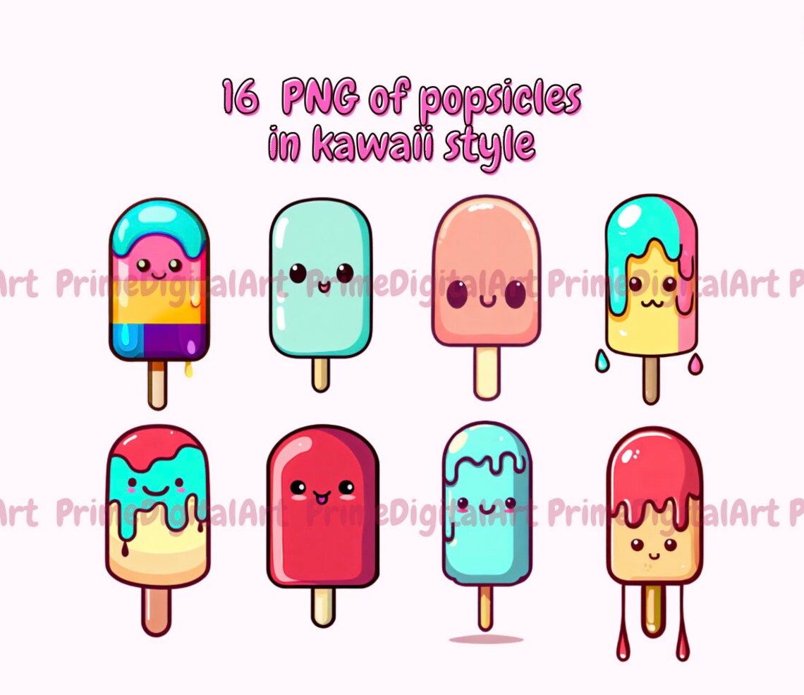 Kawaii Popsicle Clipart Popsicle Clipart Instant Download 16 Images PNG ...