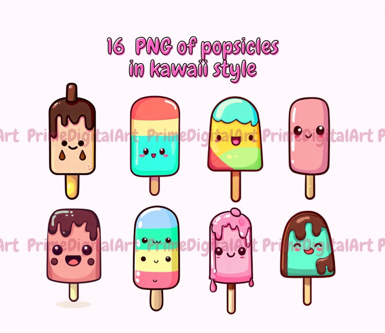 Kawaii Popsicle Clipart- Popsicle Clipart- Instant Download- 16 Images ...