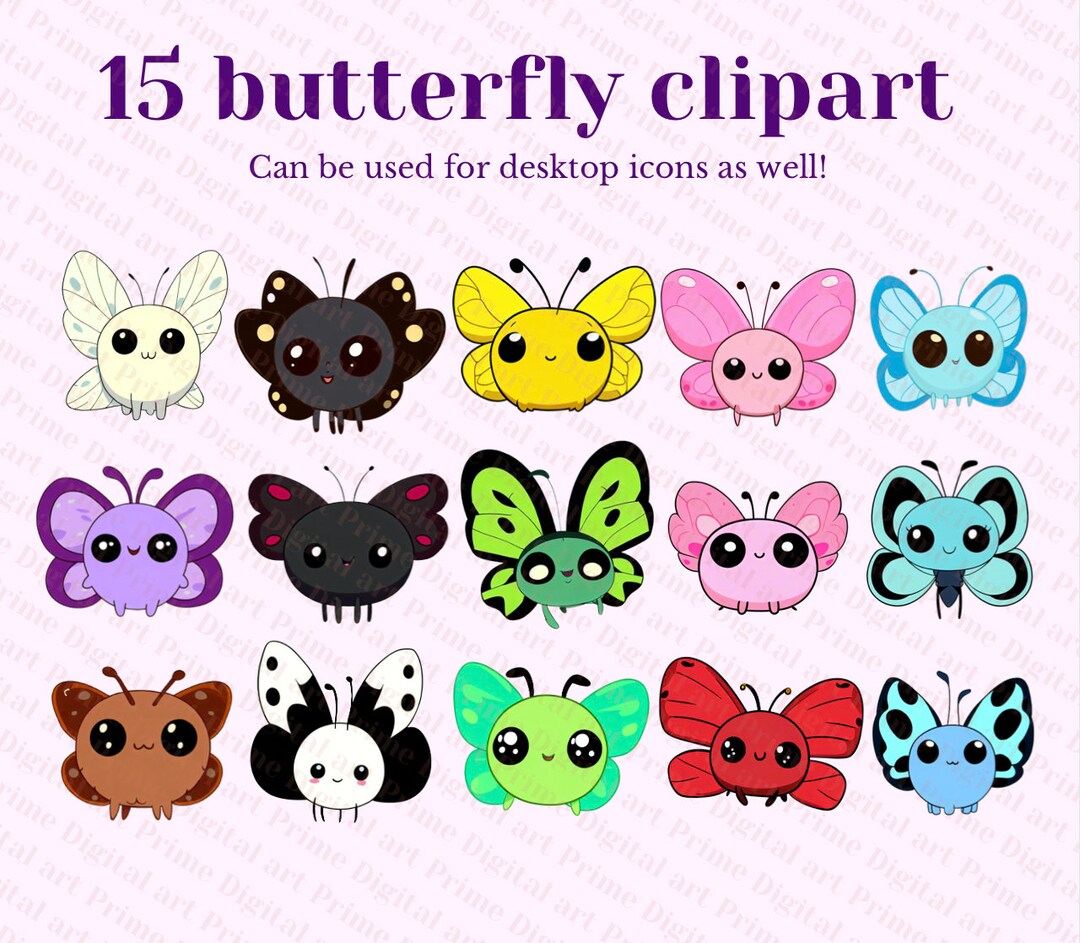 Butterfly Clipart - Kawaii Design - Butterflies Icons - 15 Images ...