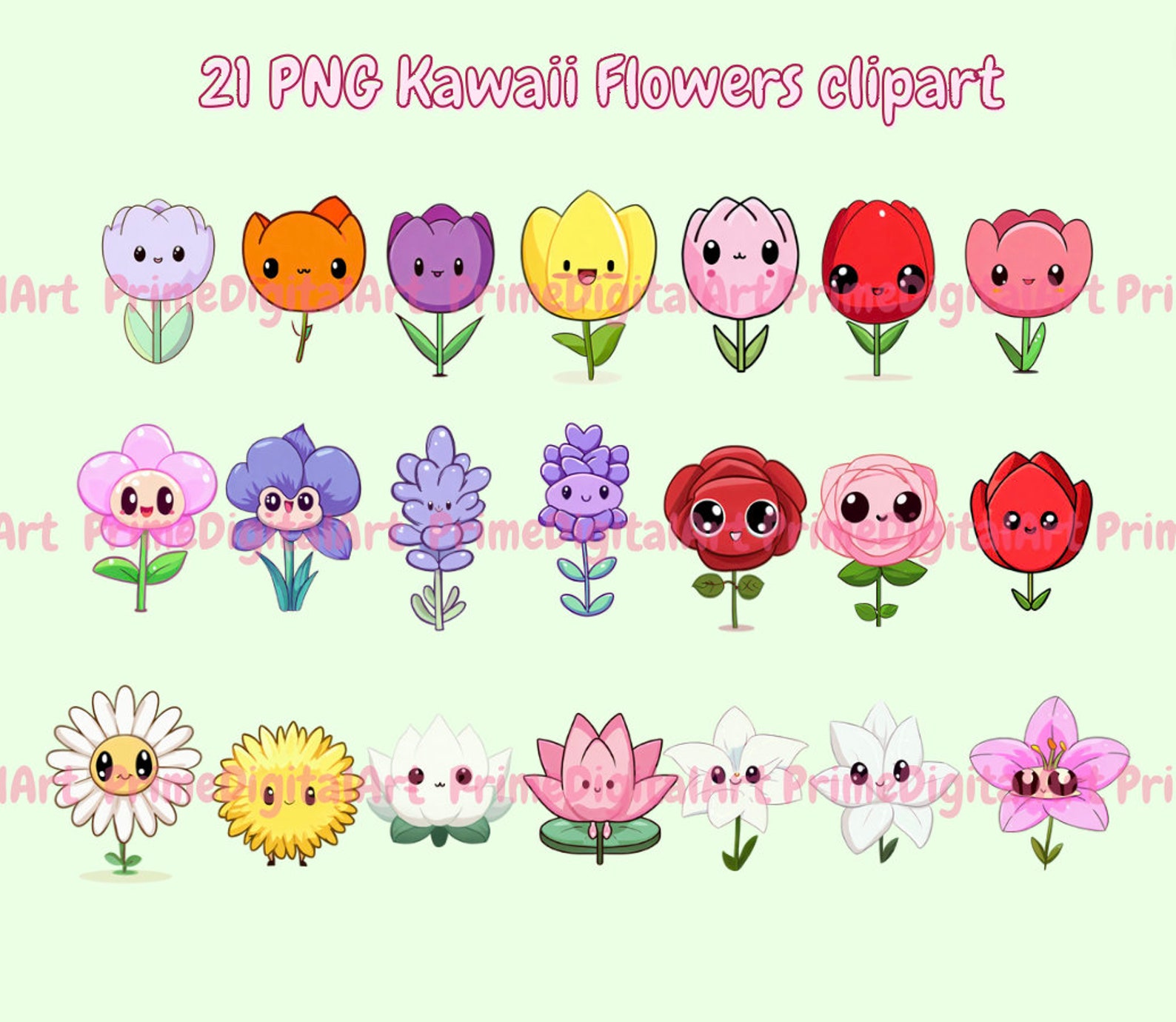 Kawaii Flowers Clipart - Kawaii Design - Flowers - 21 Images - Digital ...