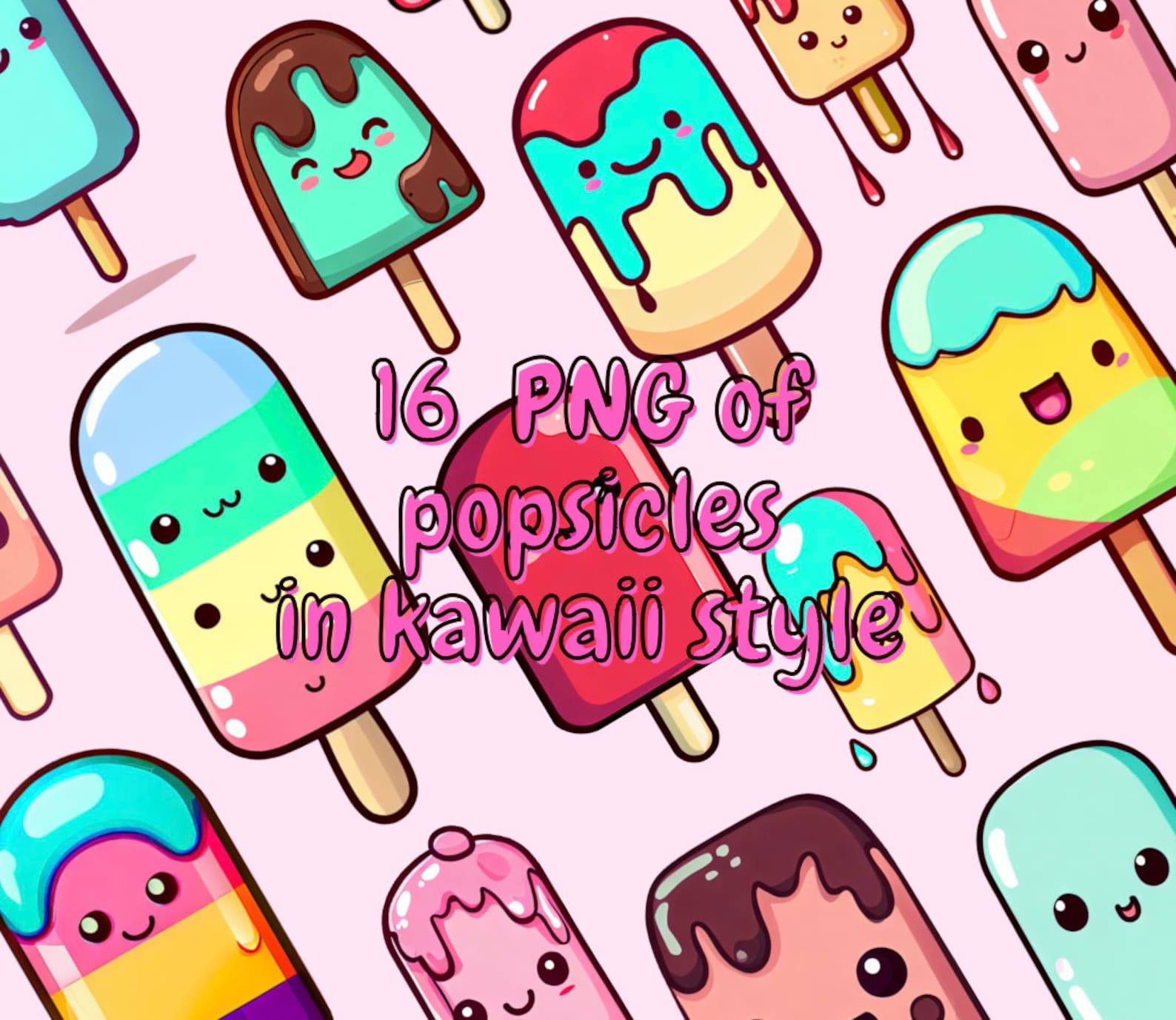 Kawaii Popsicle Clipart- Popsicle Clipart- Instant Download- 16 Images ...