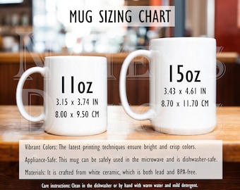 11oz & 15oz Mugs Sizing Chart Plus Bonus Mock-up, Modern Styled Coffee ...