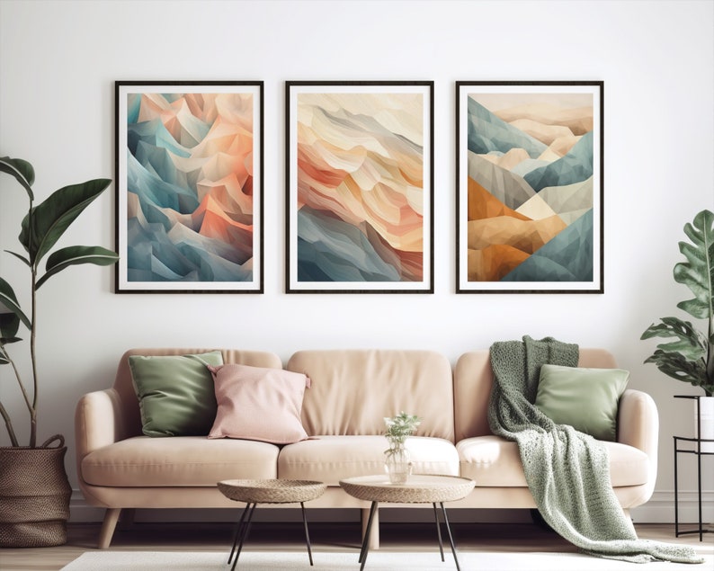 Abstract Tryptic Wall Art Set of 3, Colorful Wall Art, Printable Wall ...