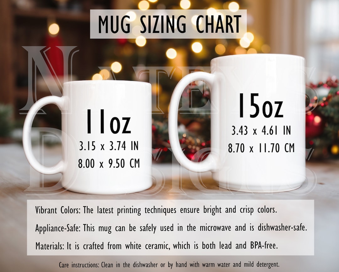 11oz & 15oz Mugs Sizing Chart Plus Bonus Mock-up, Christmas Themed ...