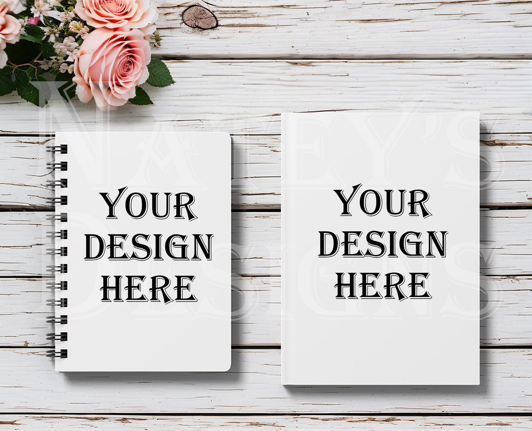 Hardcover and Spiral Notebook Dual Mockup, Journal Mockup, Notebook ...