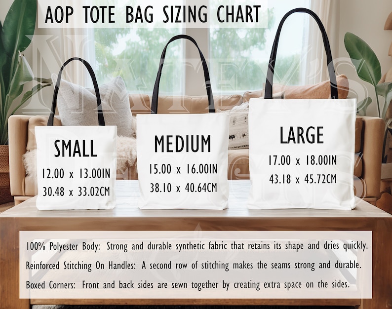 AOP Tote Sizing Chart & Mock Up All Over Print Bags Mockup - Etsy