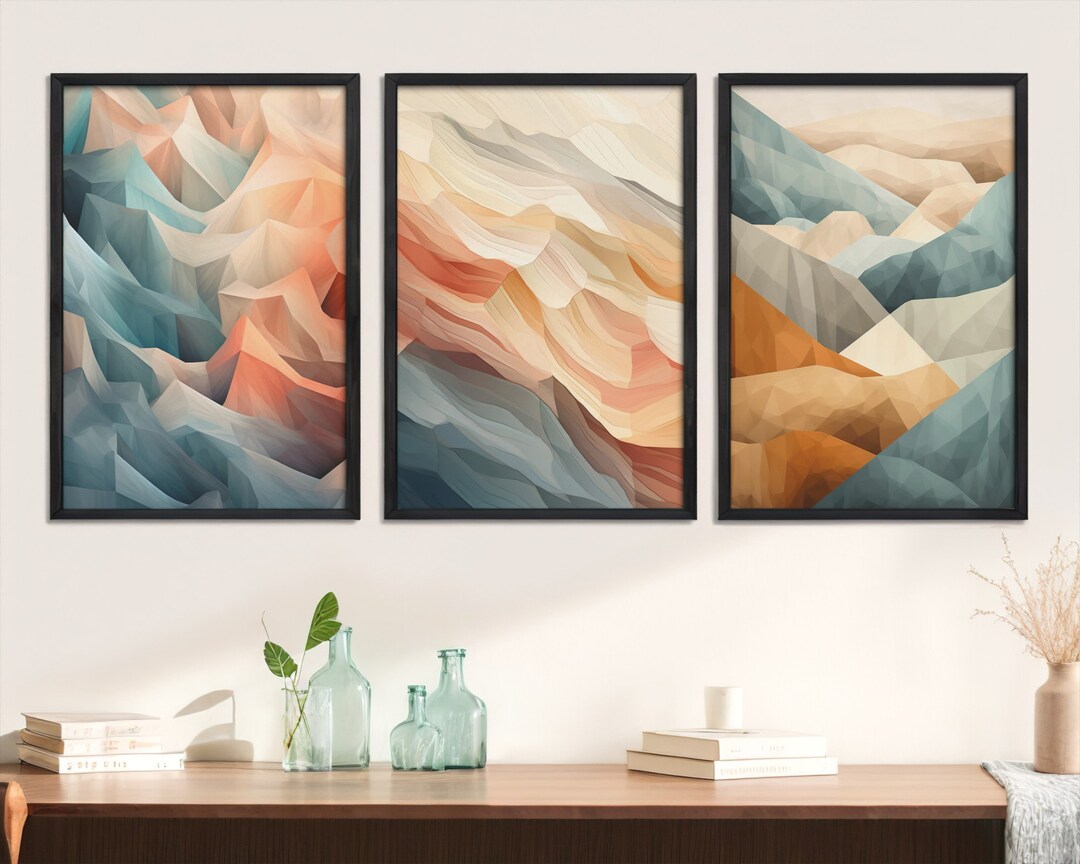 Abstract Tryptic Wall Art Set of 3, Colorful Wall Art, Printable Wall ...