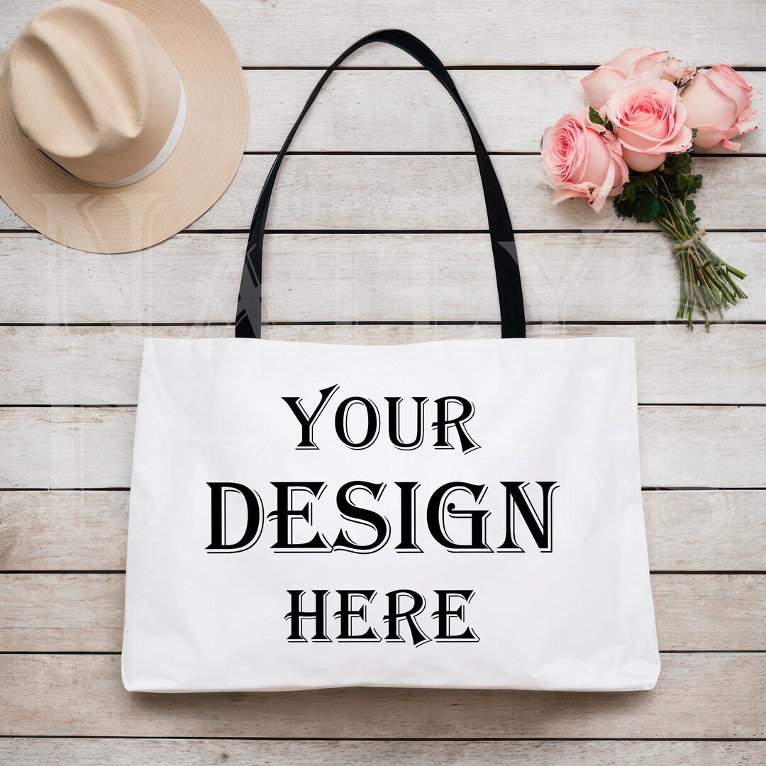 AOP Weekender Tote Shopping Bag Mock Up, Printify Black Handle Tote ...