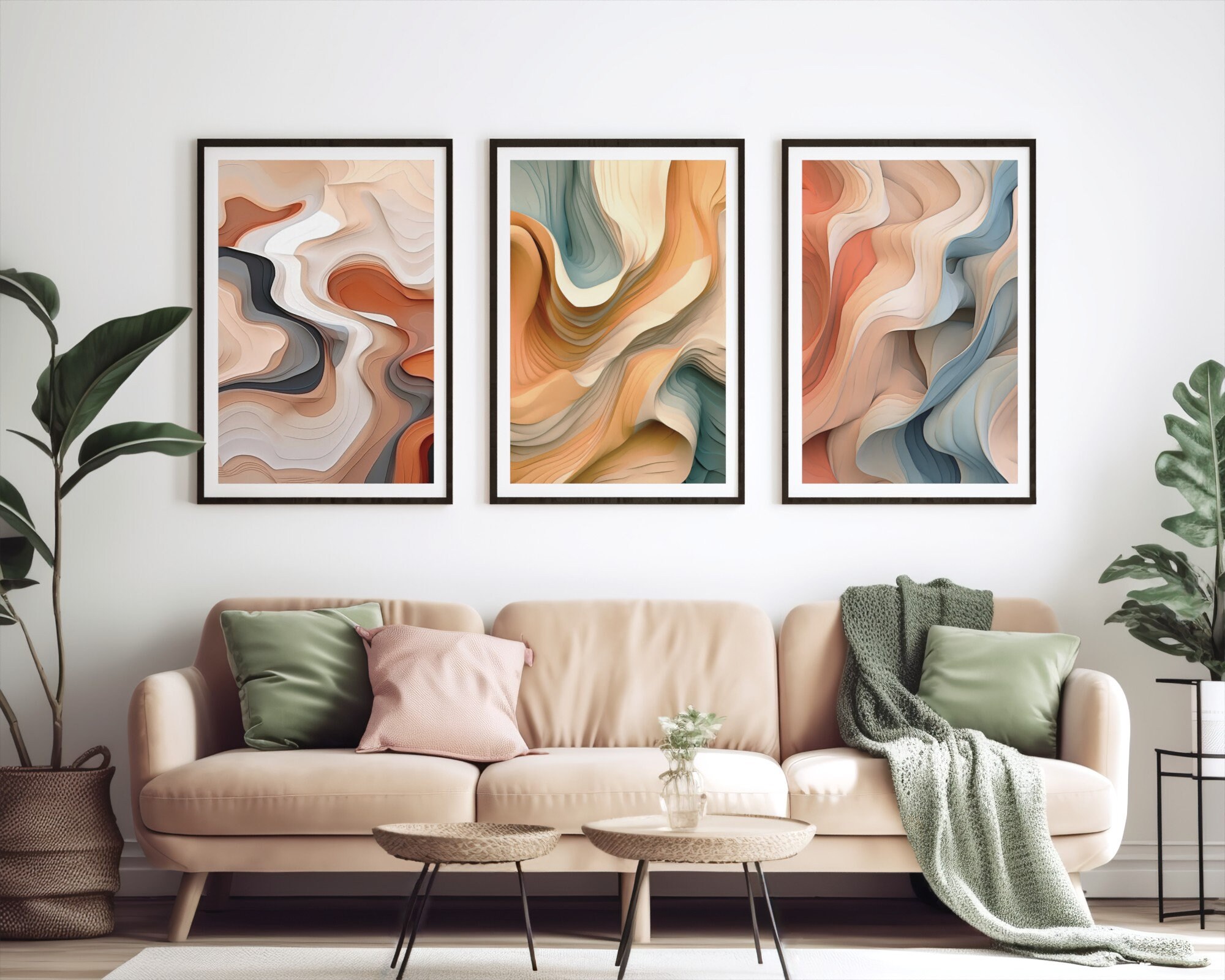 Abstract Tryptic Wall Art Set of 3, Colorful Wall Art, Printable Wall ...