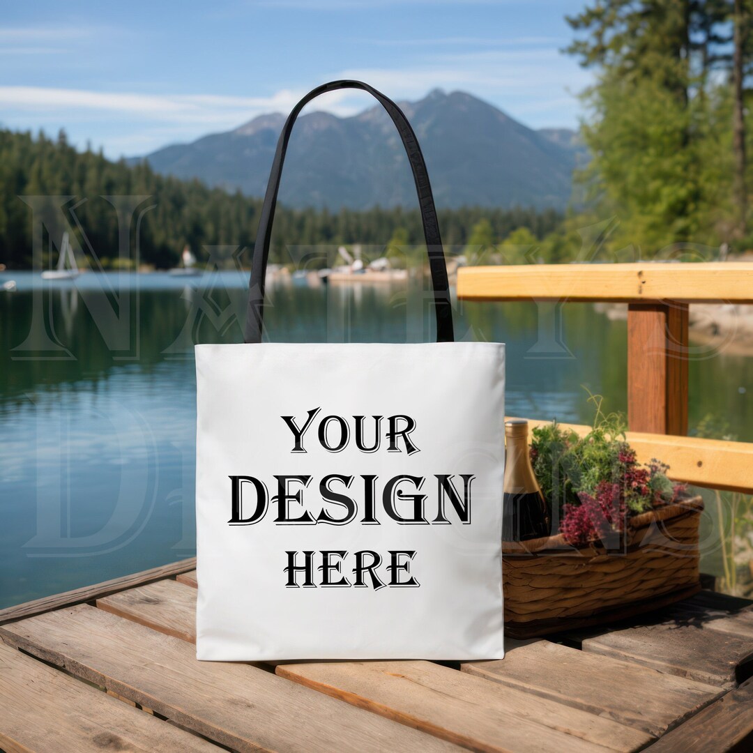 AOP Tote Shopping Bag Mockup, Printify Black Handle Tote Mock Up, Gift ...