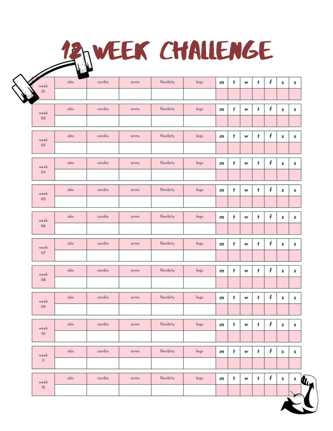 12 Week Workout Challenge - Etsy