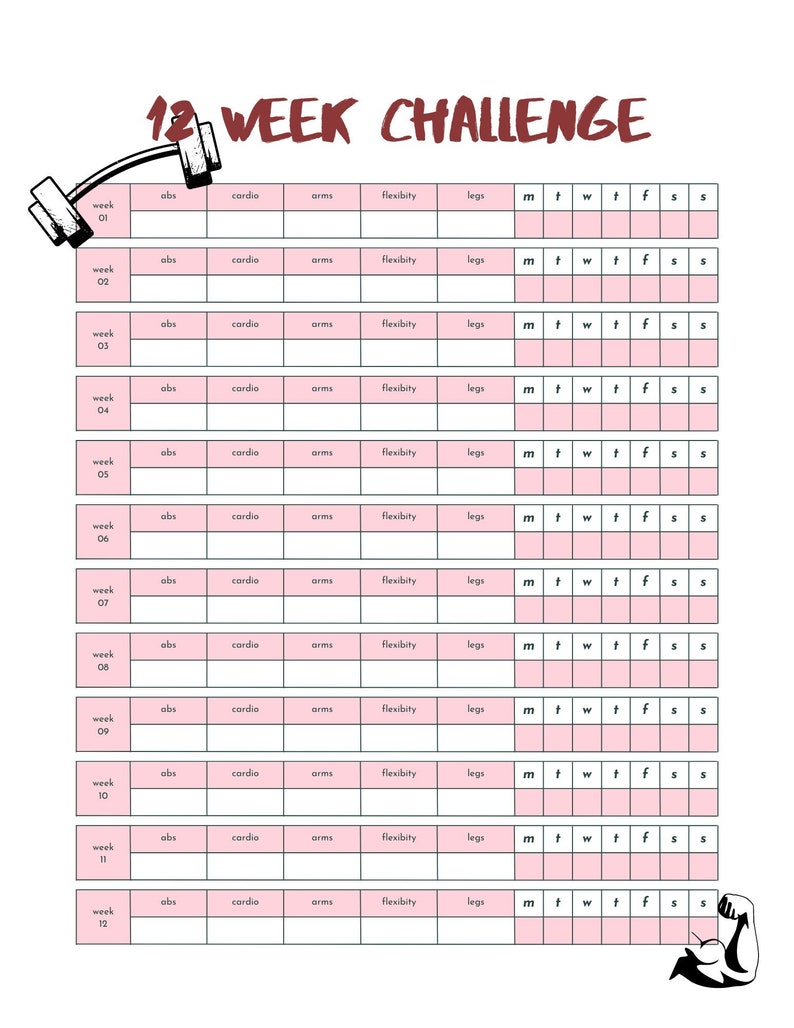 12 Week Workout Challenge - Etsy