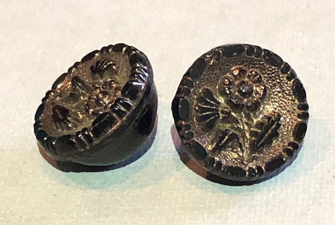10 Antique Victorian 1800s Black Glass Flower Buttons, Czech, Mourning ...