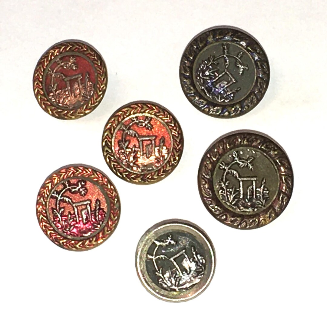 Antique Victorian Picture Buttons, Garden Gate, Outdoors, Red ...