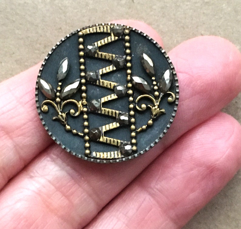 Antique Victorian Marcasite Buttons Omega Shank, Black Silver Gold ...