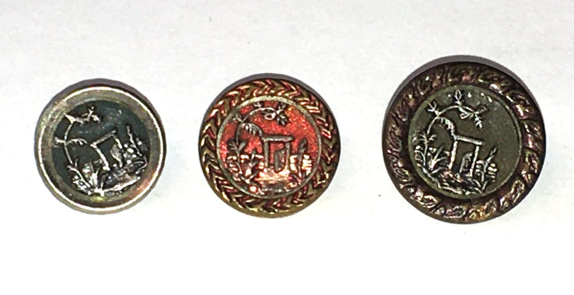 Antique Victorian Picture Buttons, Garden Gate, Outdoors, Red ...