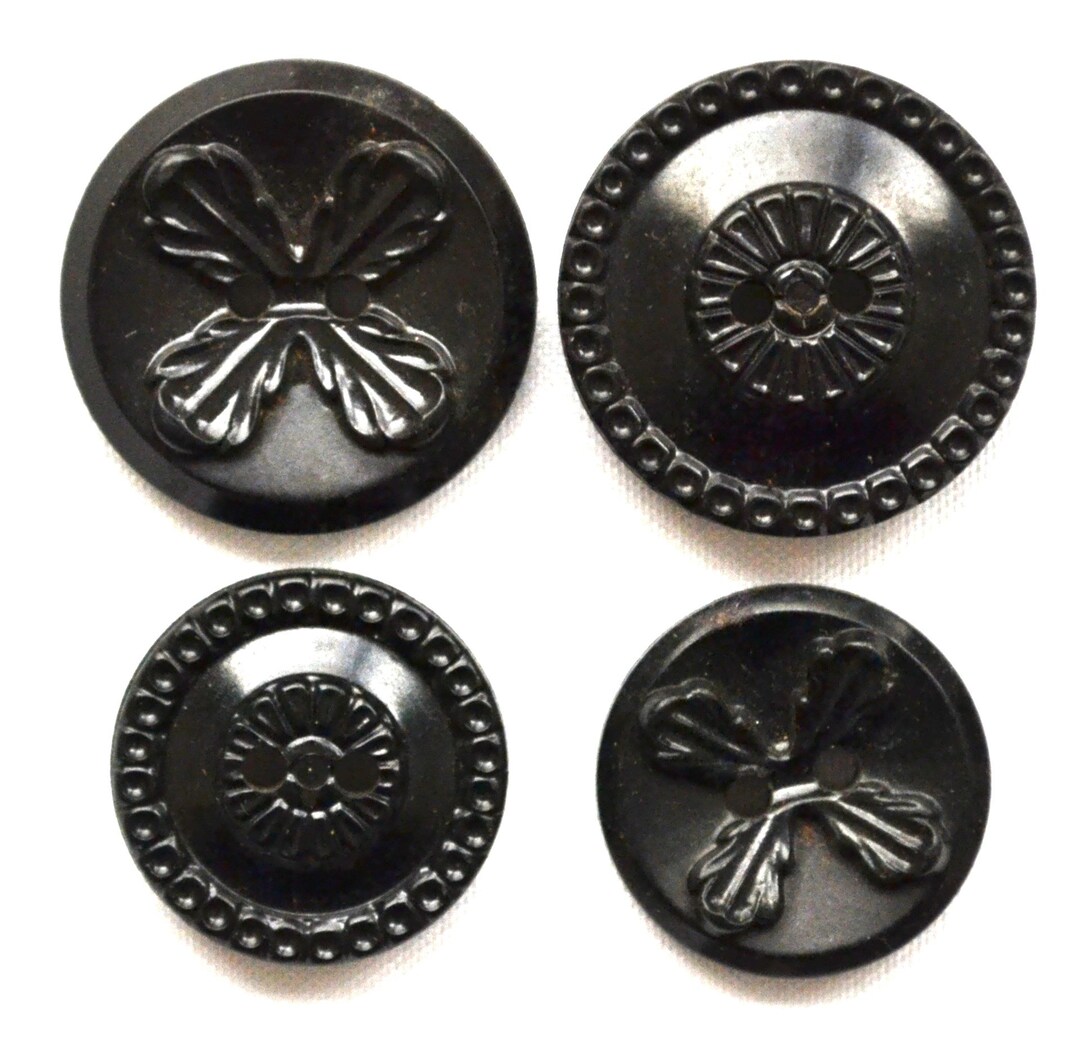 10 Vintage 2-sided Black Molded Buttons, Matched Set, Large + Small ...