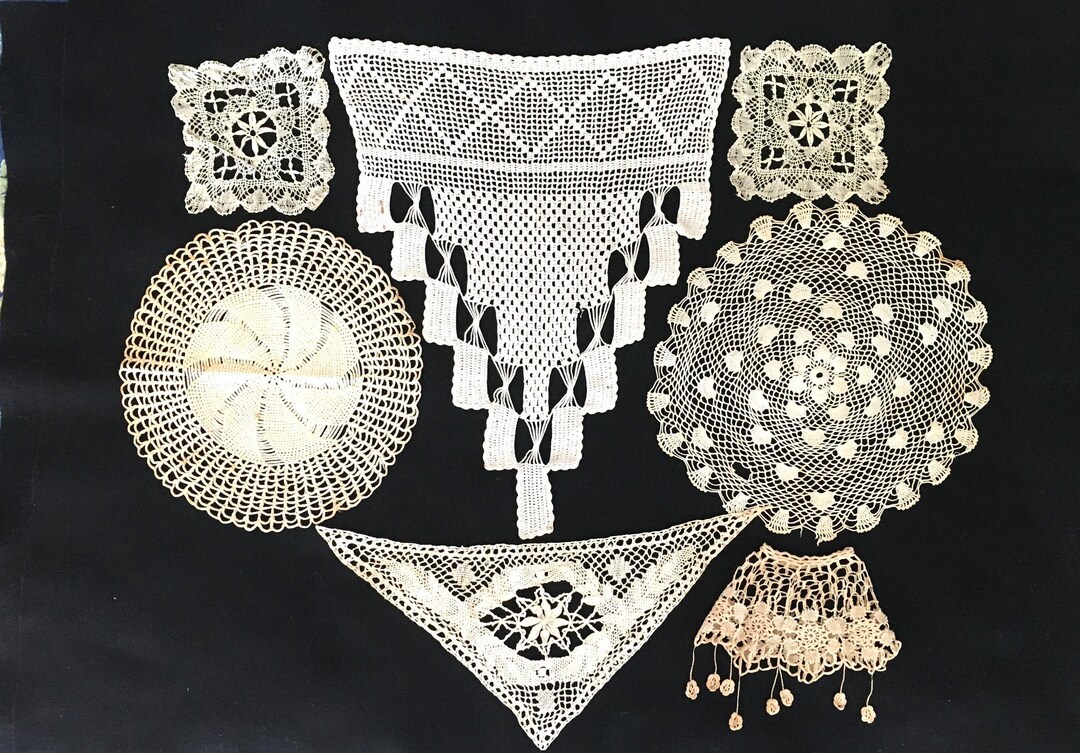 7 Vintage Lace Doilies, Lamp Shade Cover, Handmade Crochet, off White ...