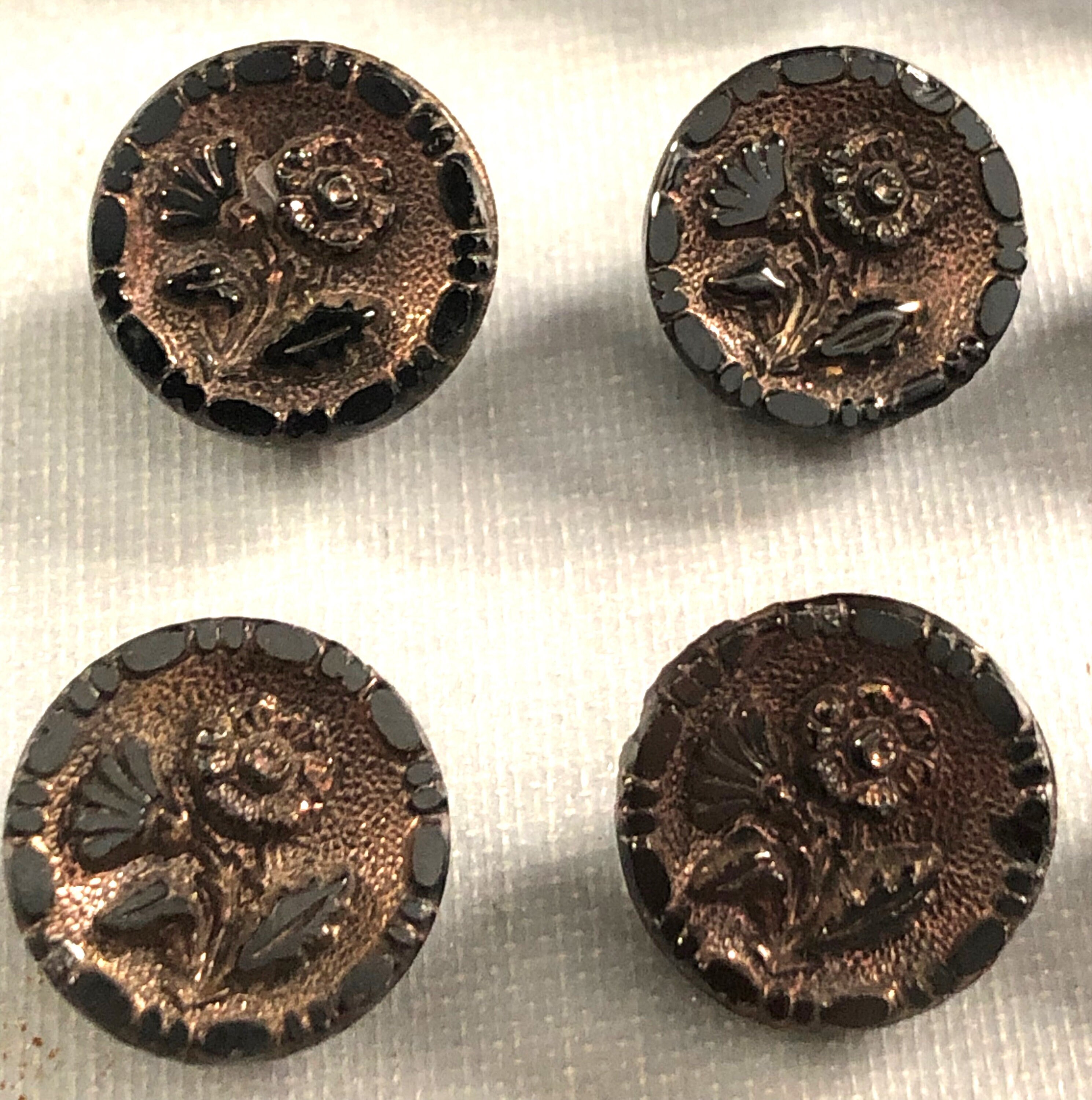 10 Antique Victorian 1800s Black Glass Flower Buttons, Czech, Mourning ...