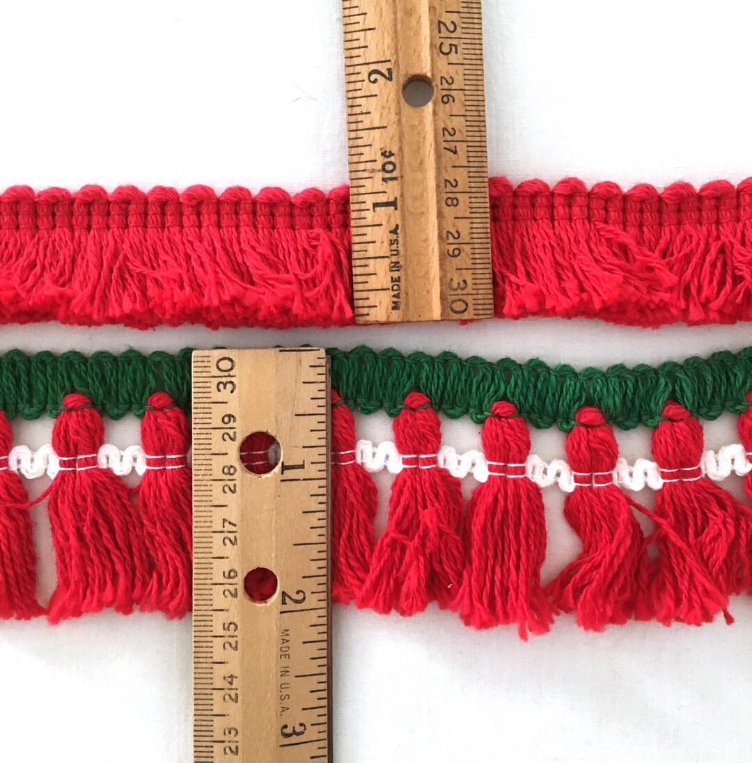 Vintage Red Fringe Trim, Red Green White Tassel Trim Sewing Crafts ...