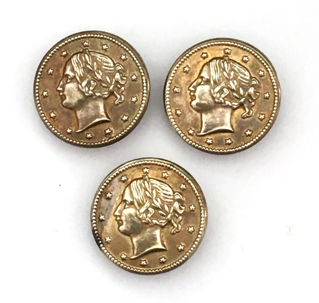 Vintage Portrait Buttons, Goddess Cameo Head, Gold Tone, 5/8" | Sewing ...