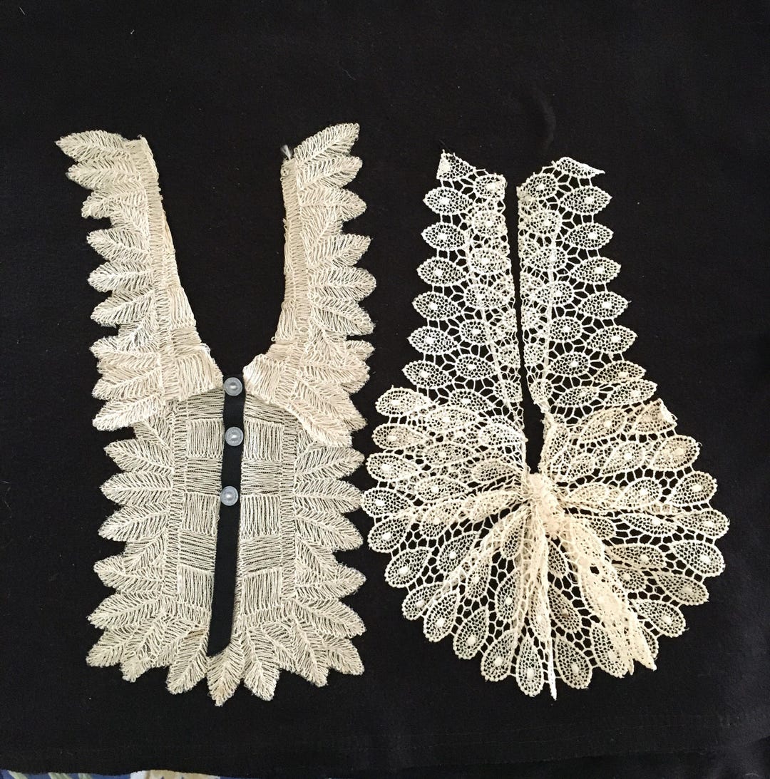 2 Vintage Lace Collars & Jabots, off White, Pattern Buttons, Black ...
