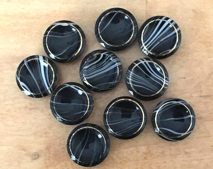 10 Vintage Black Glass Buttons, Gold Trim, Faceted Edge, Round |sewing ...