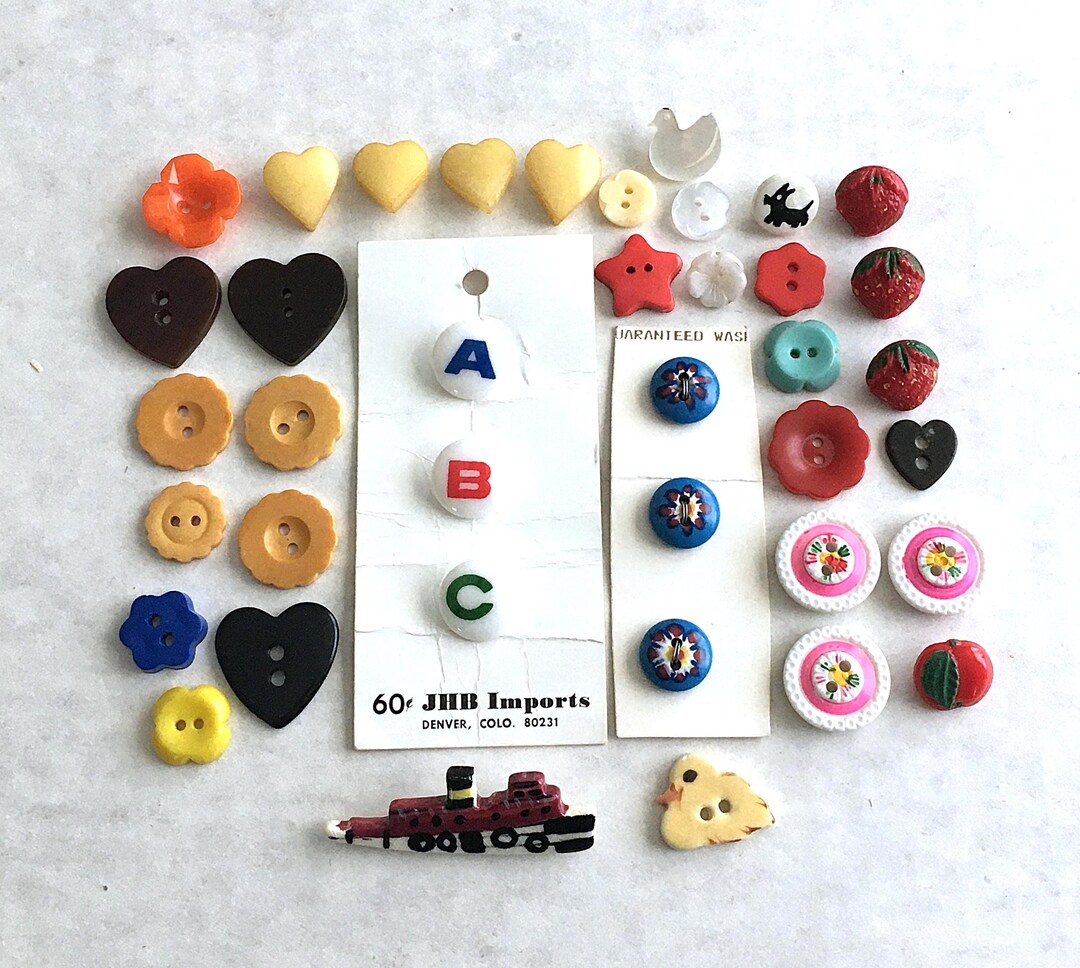 37 Vintage Whimsical Buttons Ducks Dog Boat Fruit Hearts + | Sewing ...