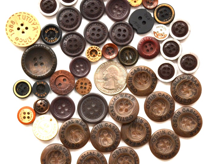 50 Assorted Buttons, Dark to Natural Light Colors, Variety Assortment ...
