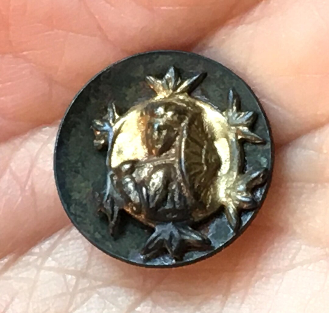 Antique Victorian Picture Button Lady With Parasol, Brass on Black ...
