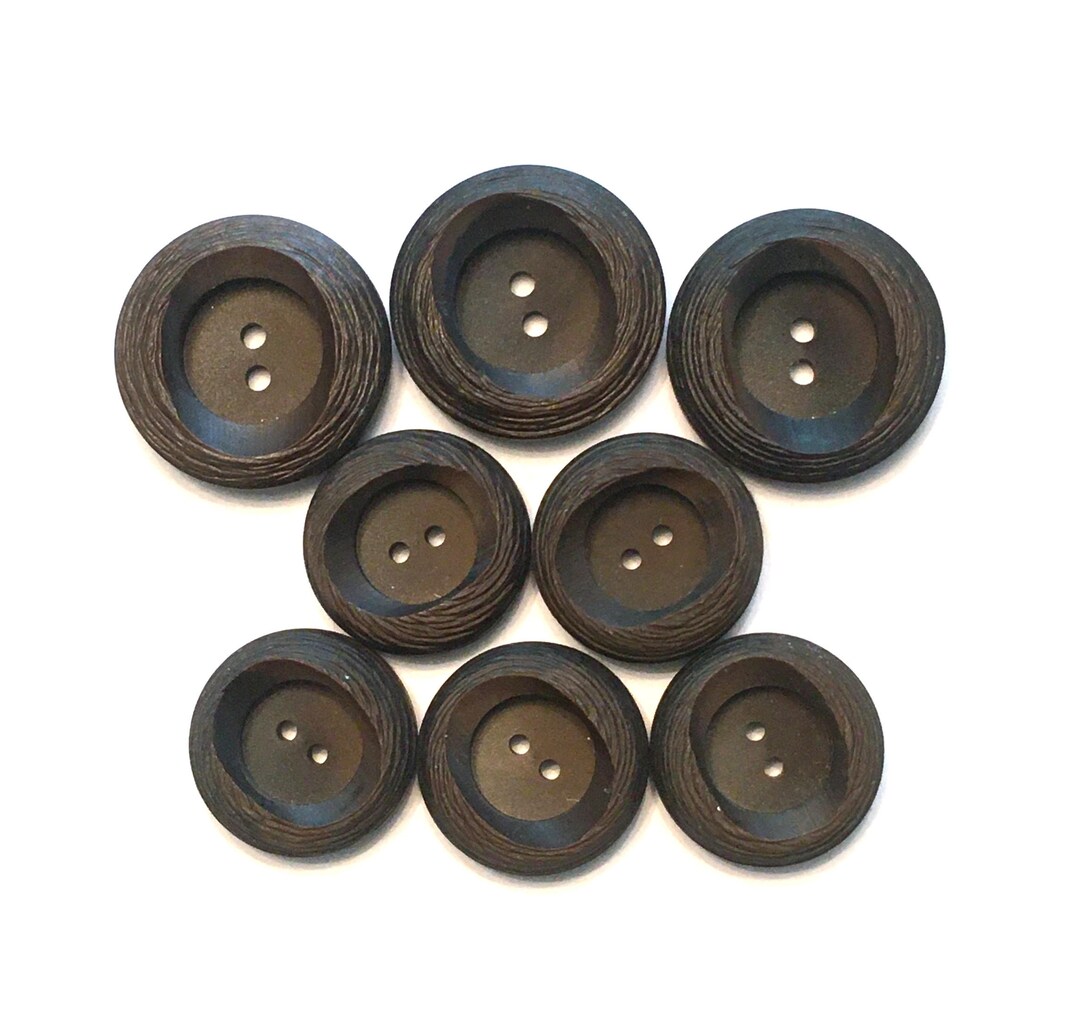 8 Vintage Brown Buttons, Raised Textured Rim, Molded Plastic, 2 Hole ...