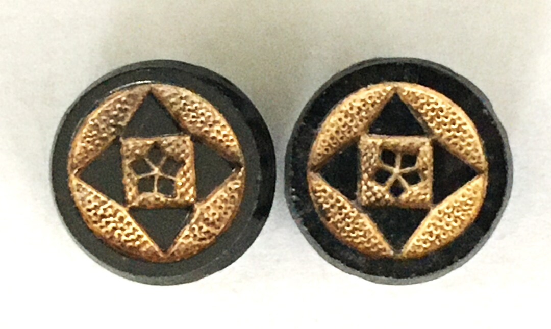 Antique Victorian Edwardian Black Glass & Gilt Buttons, Loop Shanks ...
